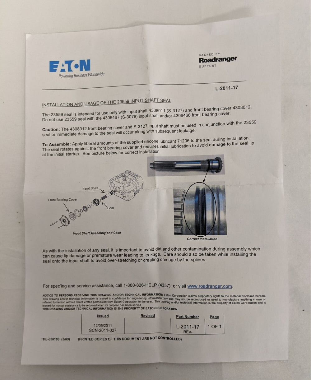 Eaton Fuller Input Shaft & Seal Kit - P/N FUL K4143